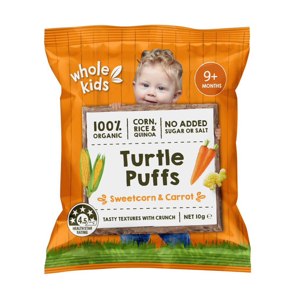 Whole Kids Organic Turtle Sweetcorn & Carrot Puffs Reviews | Tell Me Baby