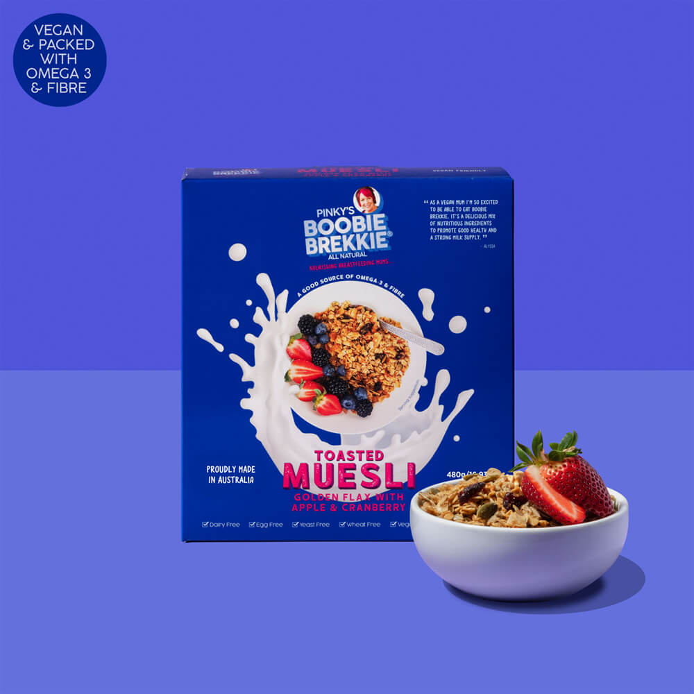 Boobie Foods Boobie Brekkie Golden Flax with Apple & Cranberry Muesli ...